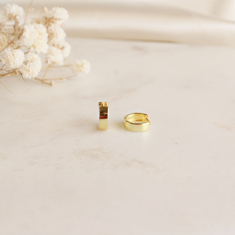 Small Wide Gold Hoop Huggies Simple Thick Gold Huggie Hoops, Tiny Bold ...