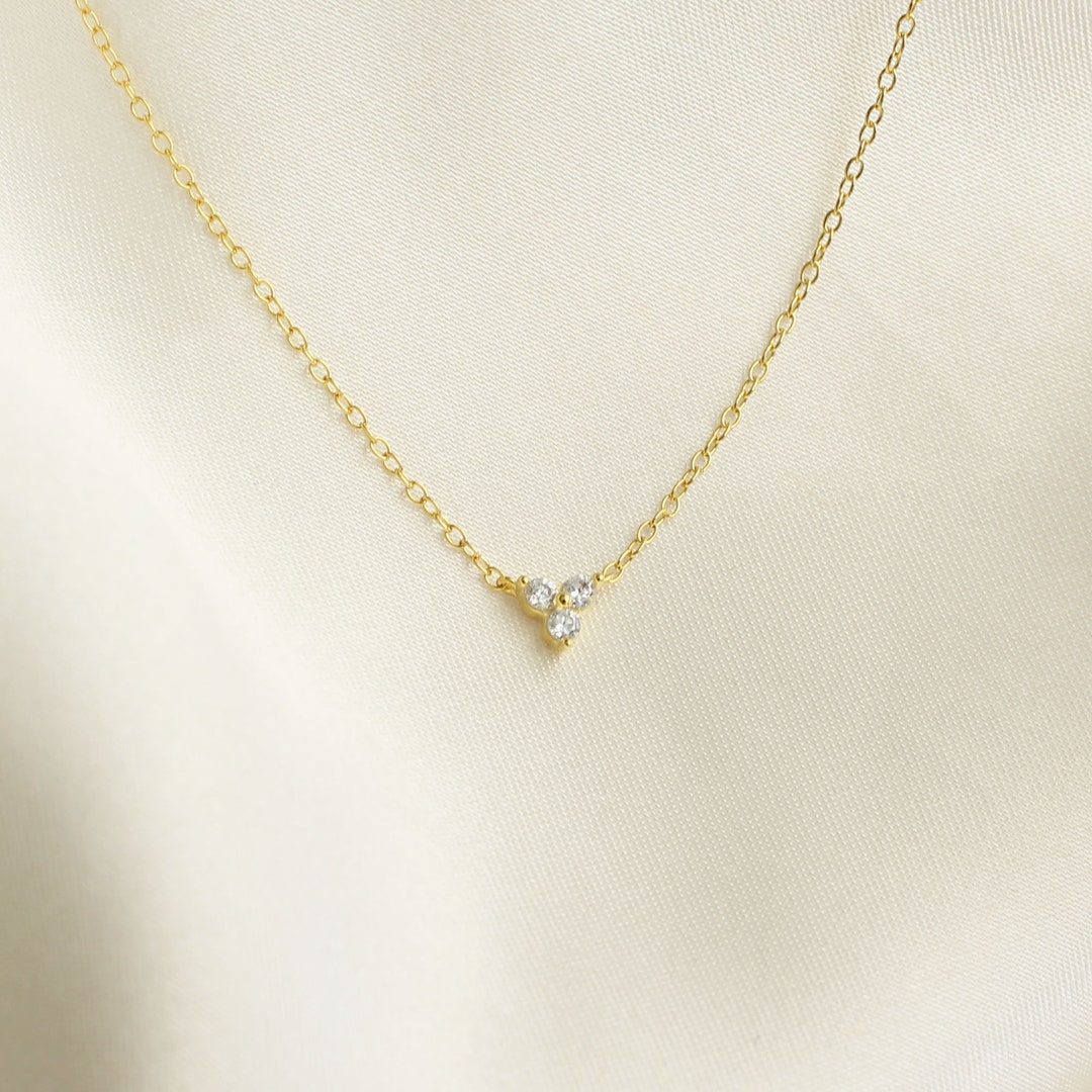 Triangle CZ Diamond Gold Necklace - Small Trio CZ Diamond Necklace ...
