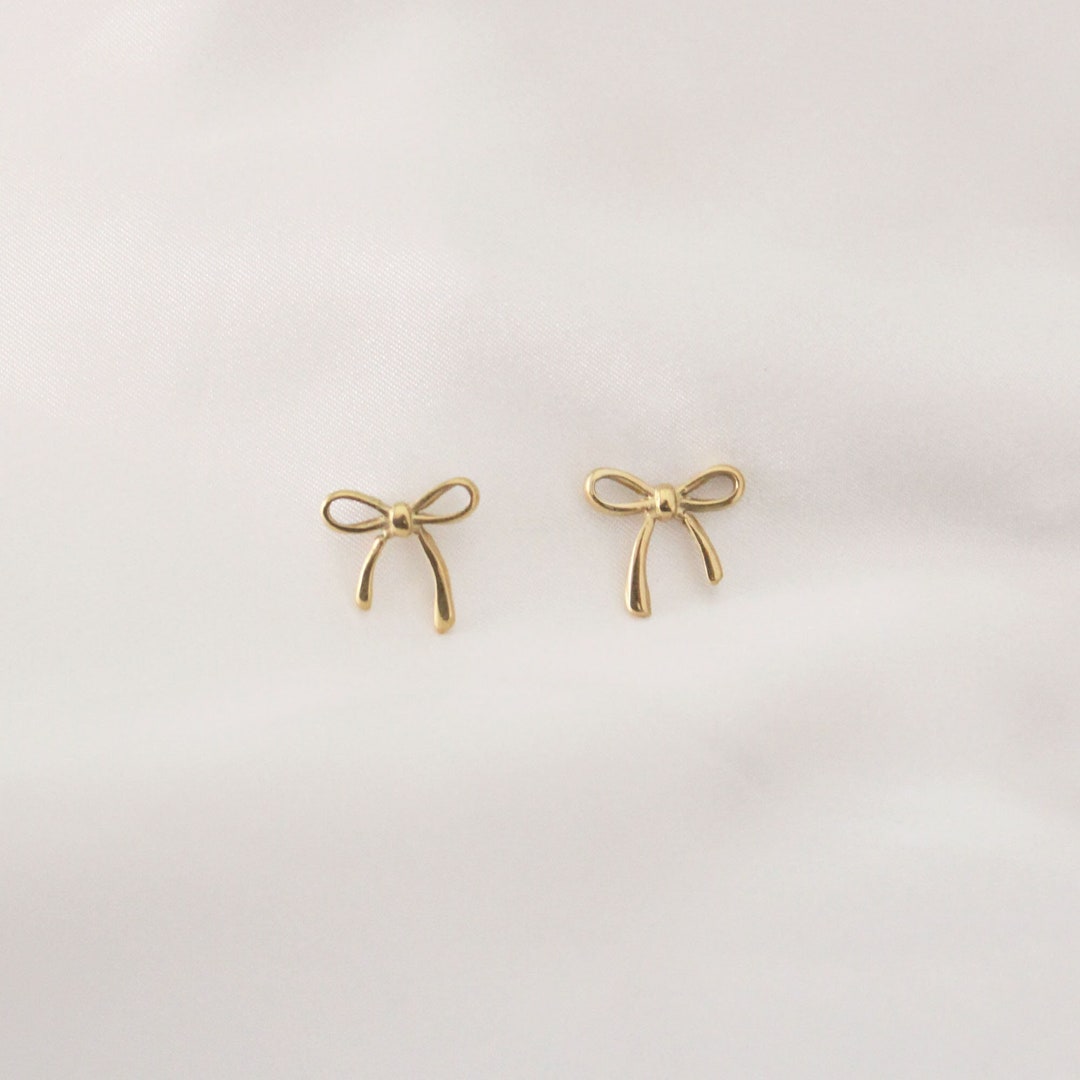 Ribbon Gold Earrings - Dainty Ribbon Gold Stud Earrings - Beautiful ...