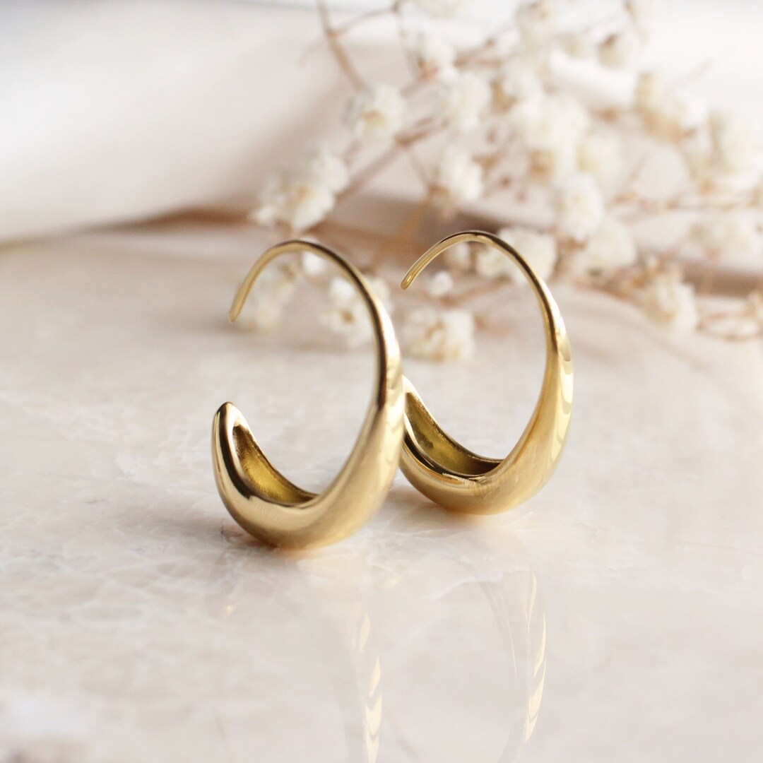 Dainty C Shape Dangle Hoop Earring - Geometric Gold Semi Hoop Dangle ...