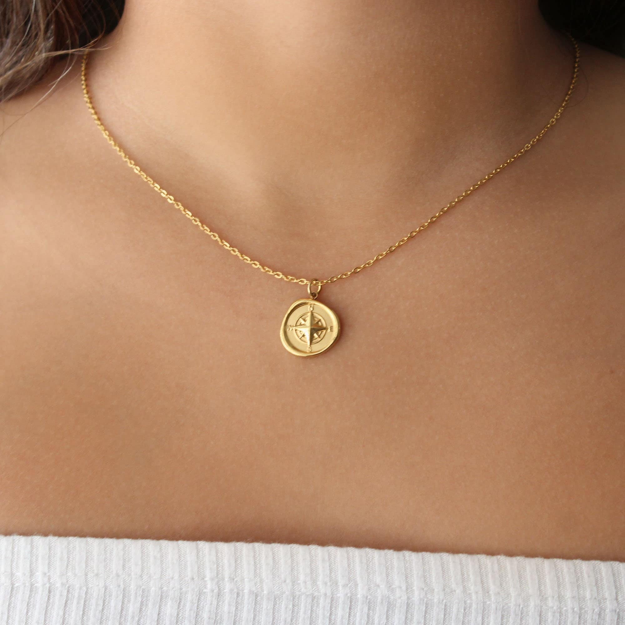 North Star Compass Pendent Necklace Celestial Compass Gold Necklace ...