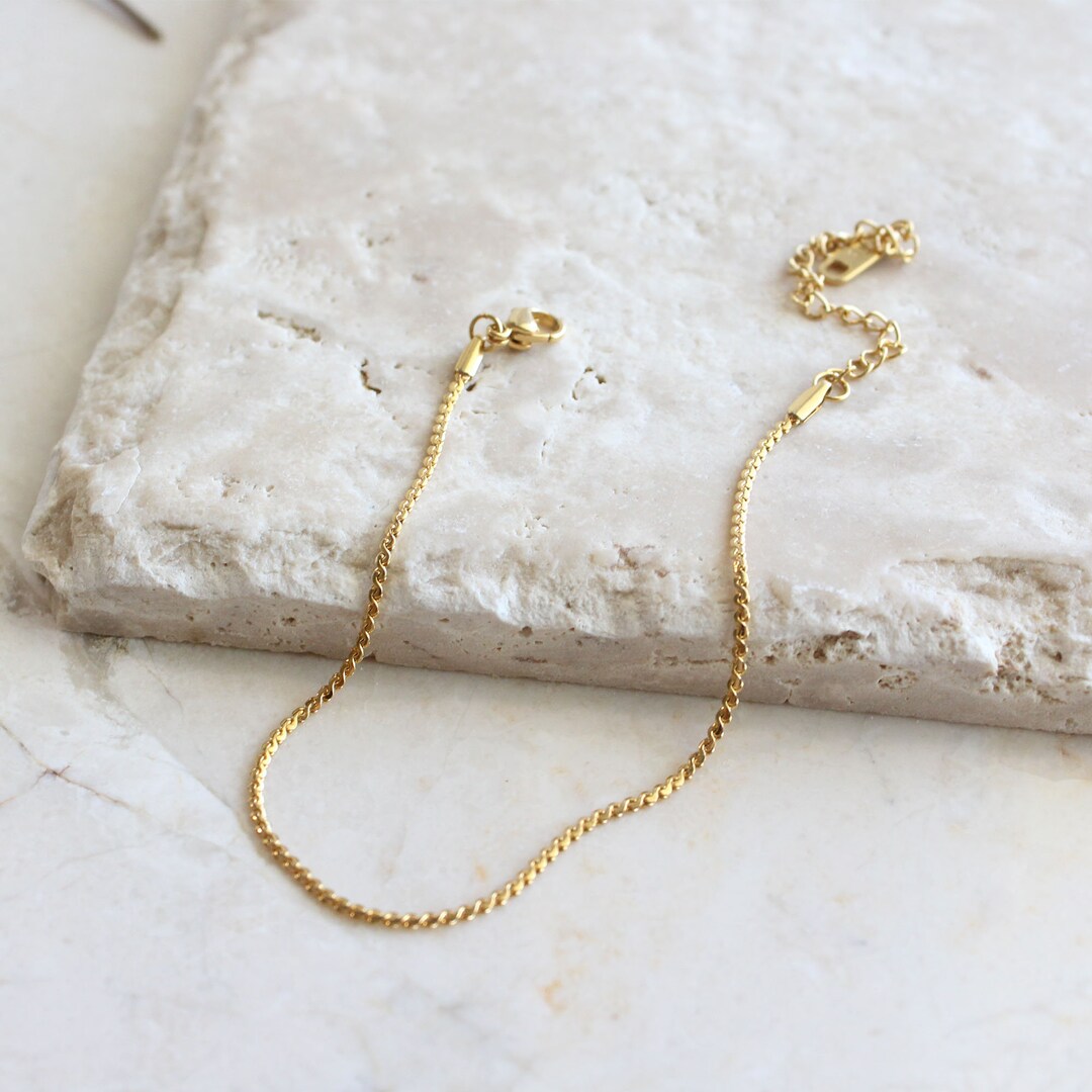 Simple Gold Chain Bracelet - Snake Flat Gold Chain Bracelet, Layering ...