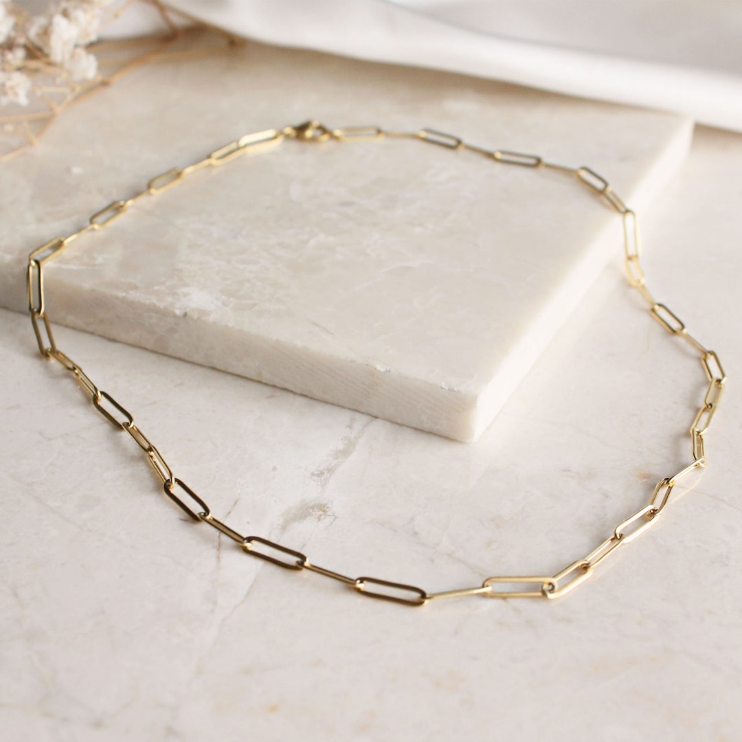 Paperclip Gold Chain Necklace - Simple Gold Paperclip Necklace, Gold ...