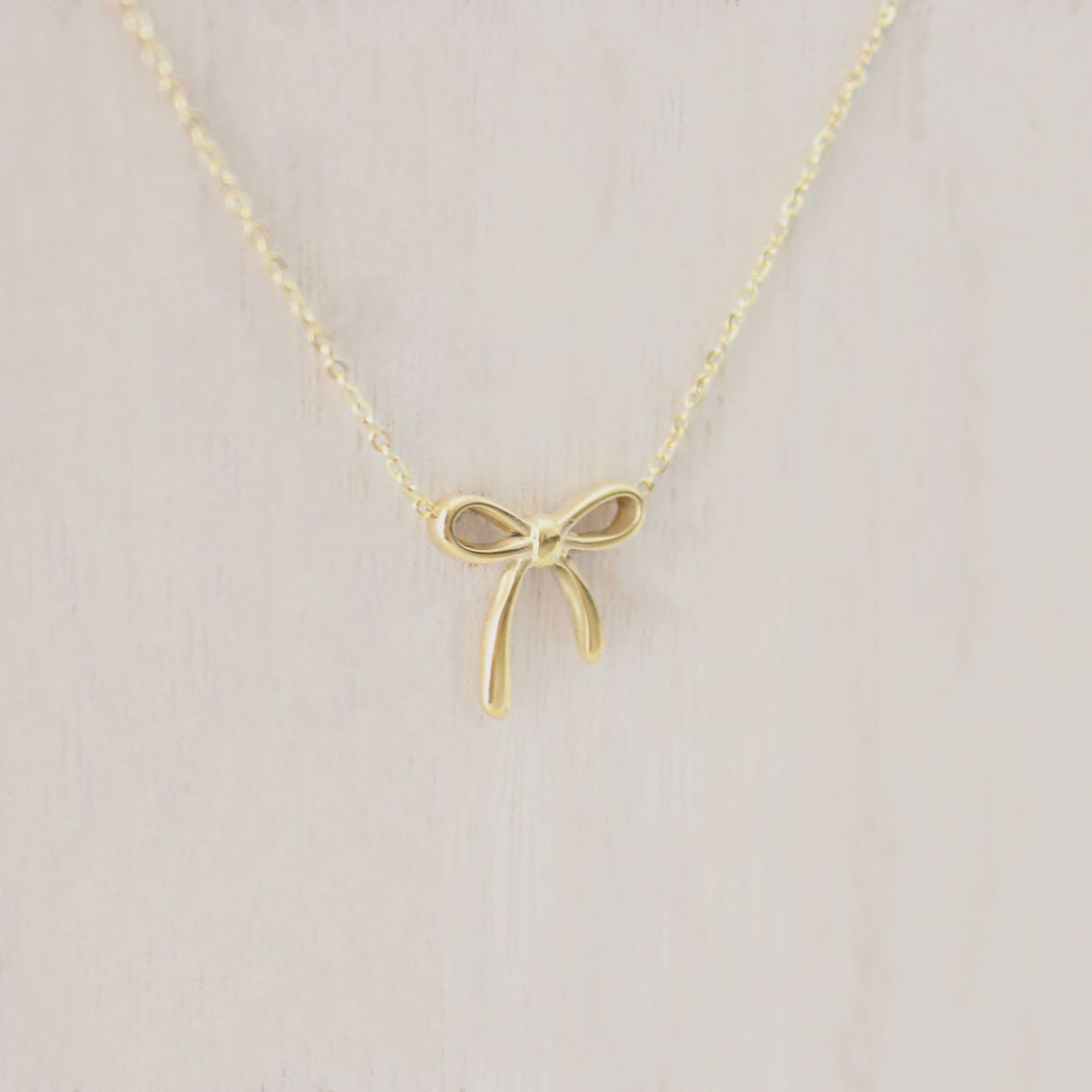 Bow Gold Necklace - Dainty Bow Pendent Gold Necklace, Beautiful Bow ...