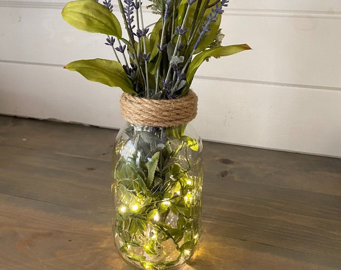 Mason Jar Center Piece With Fairy Floral Garland and Lavender and Wild ...