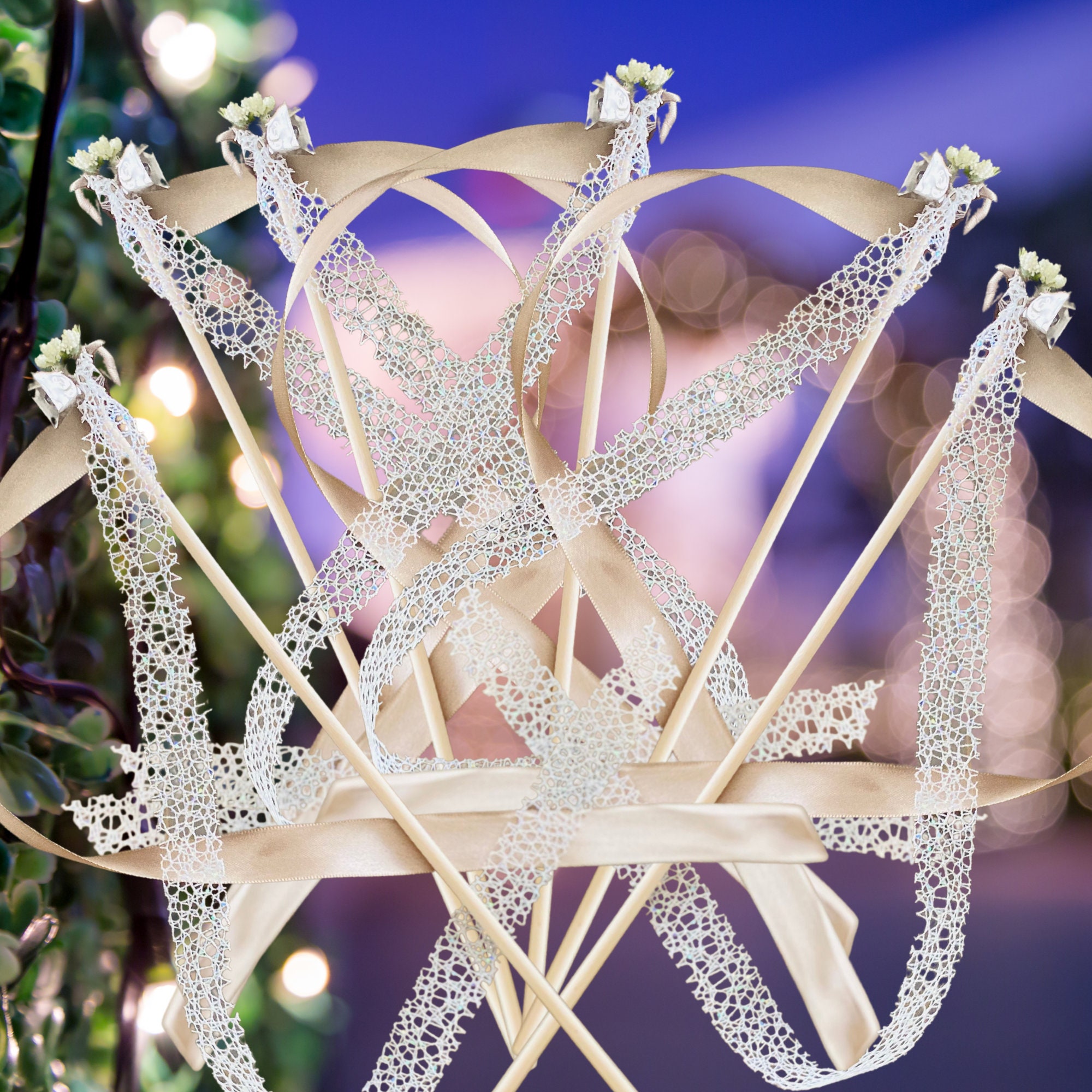 50 Country Send off Wedding Wands With Blush or Blue and Beige Lace ...