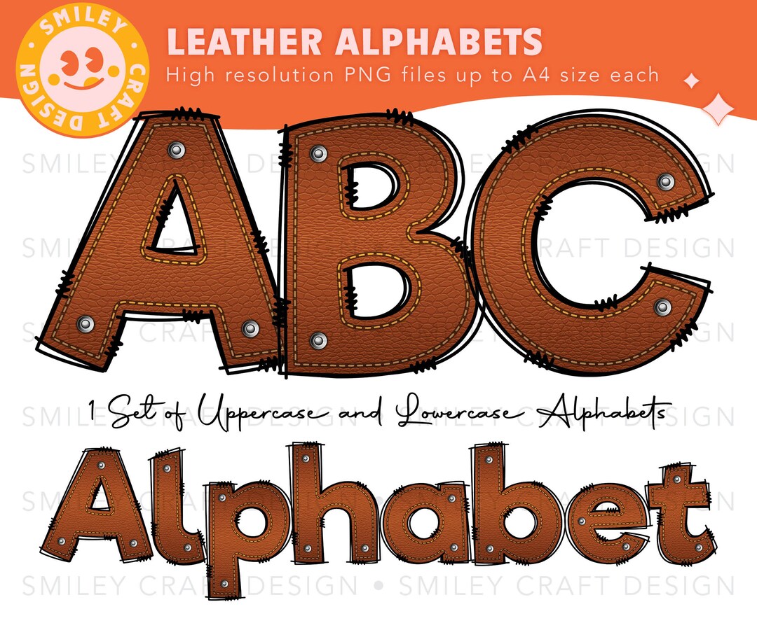 Leather Doodle Alphabet, Leather Alphabet, Letters PNG Bundle, Hand ...