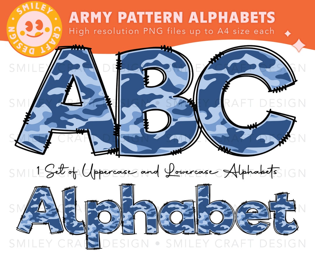 Army Doodle Alphabet, Navy Alphabet, Military Camouflage Letters ...