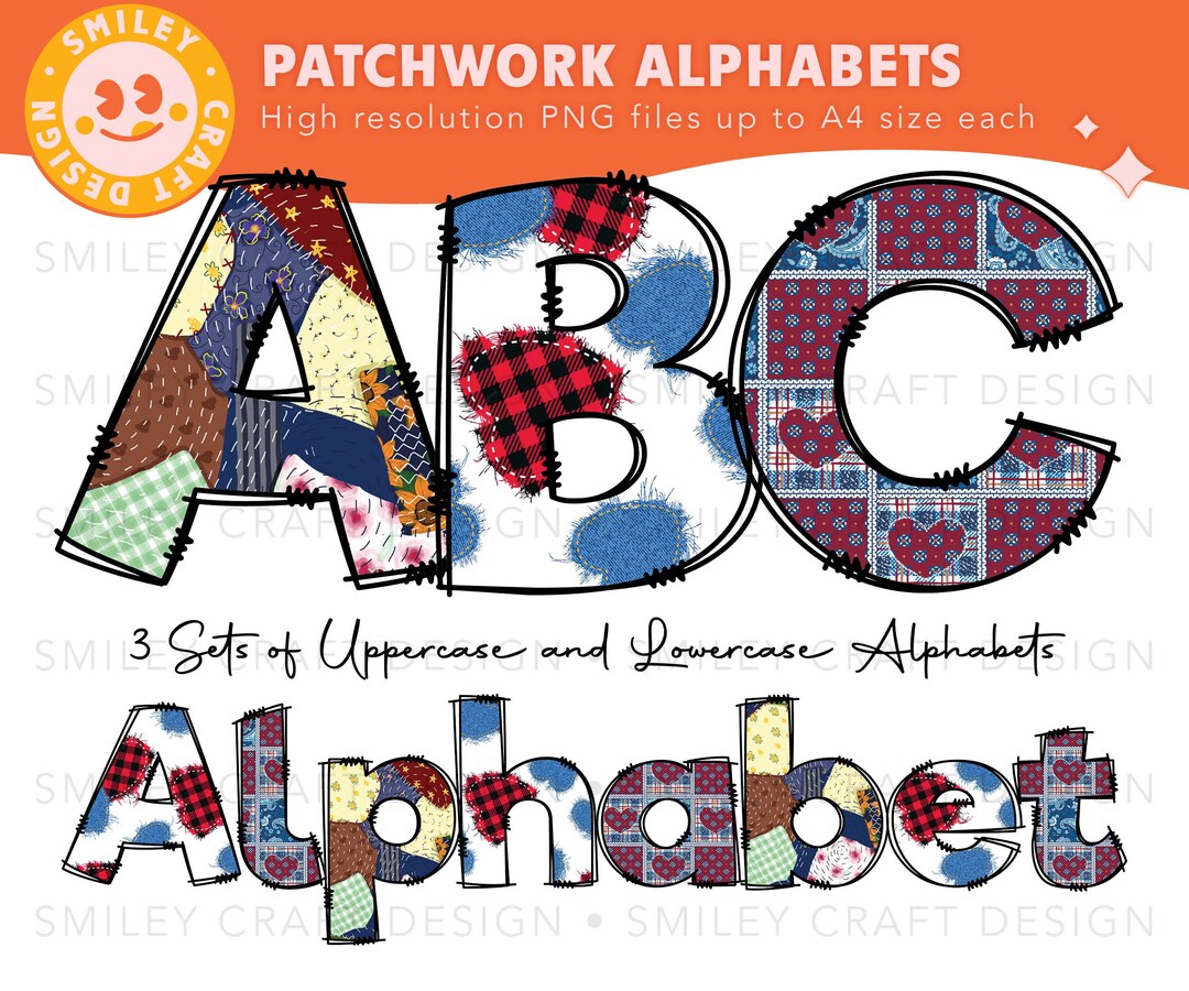 Patchwork Doodle Alphabet, Patchwork Alphabet, Letters PNG Bundle, Hand ...