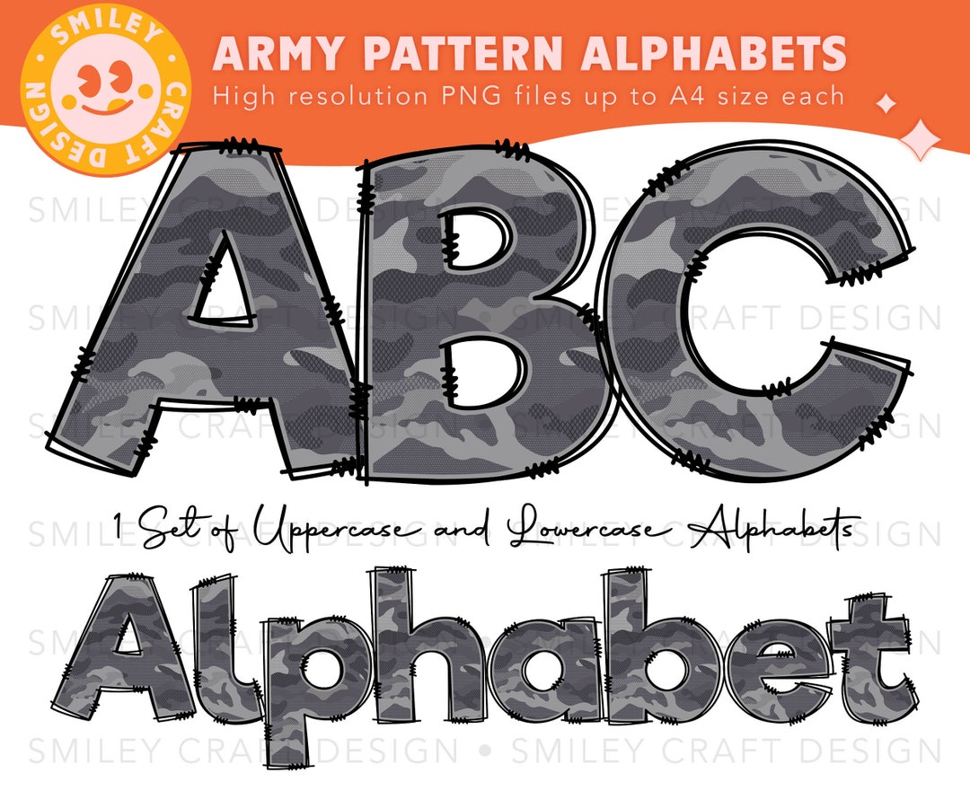 Army Doodle Alphabet, Army Alphabet, Military Camouflage Letters ...