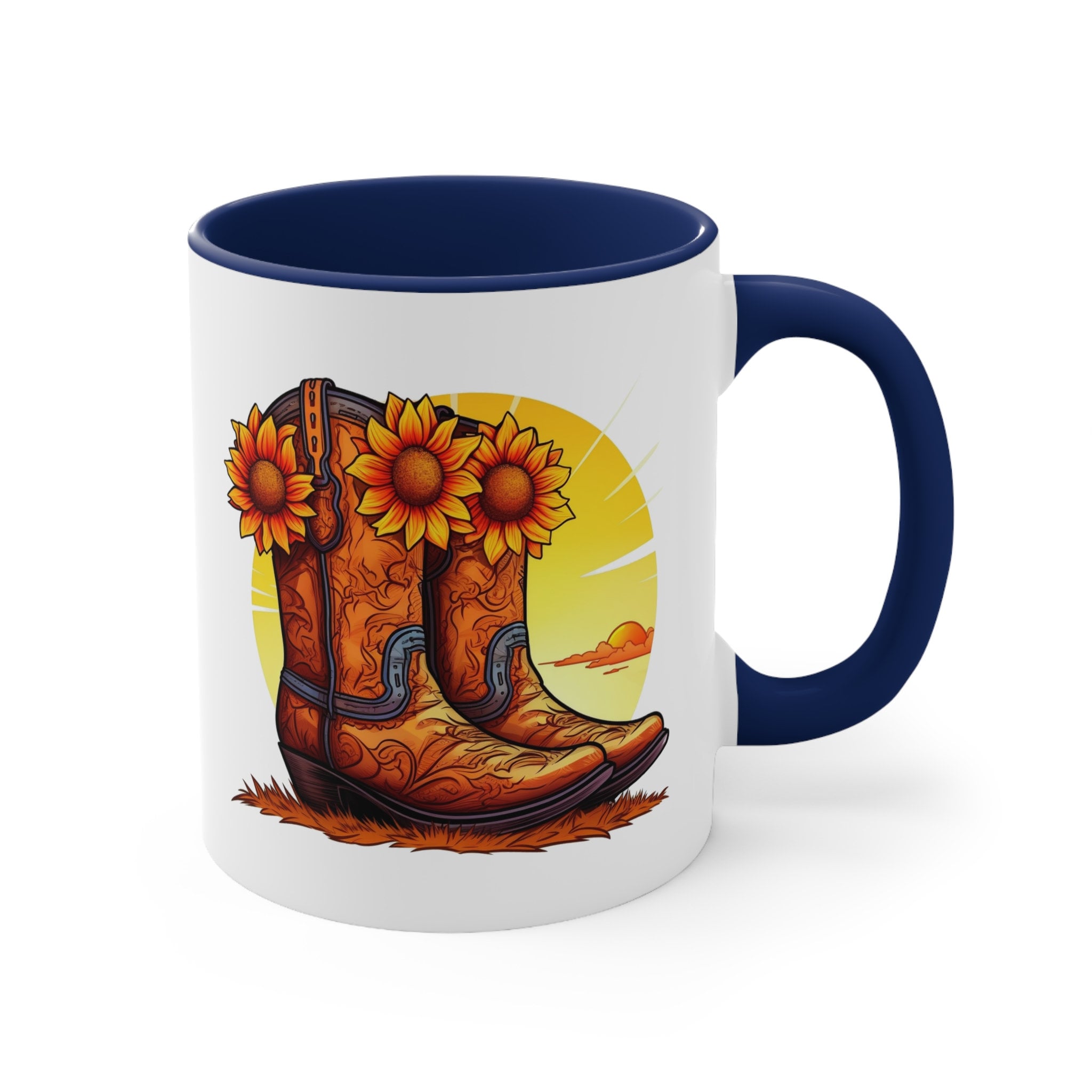 Sunflower Cowboy Boots Mugs, Howdy Boots Mugs, Accent Coffee Mug, 11oz ...
