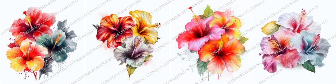 Hibiscus Flowers Watercolor - Digital Art, Custom, Printable, Download ...