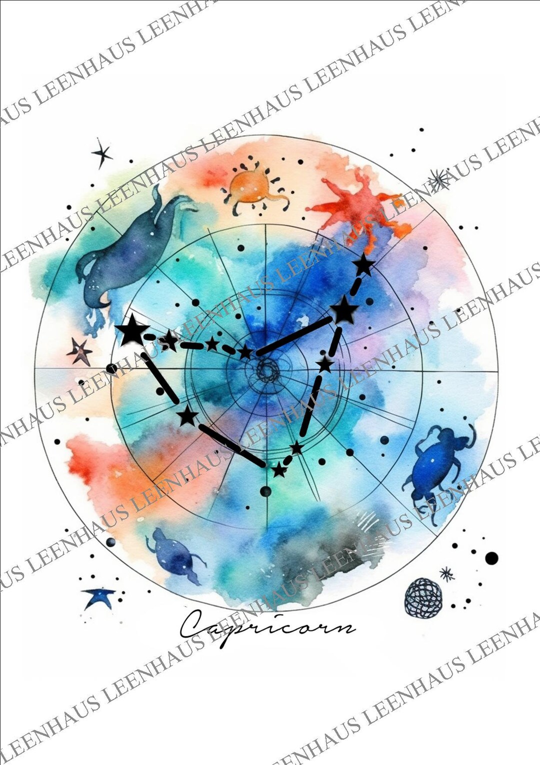 CAPRICORN Star Sign Instant Download Print, Zodiac Art Printable, Wall ...
