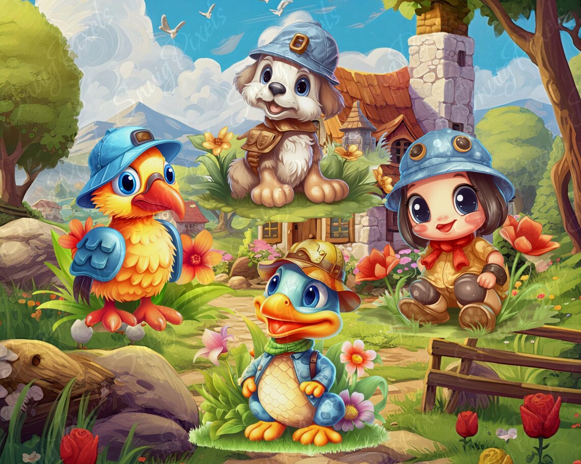 Cute Farm Animals Digital Clipart Pack Vibrant Farm Scene Backgrounds ...