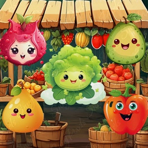 Cute Fruits & Vegetables Clipart Pack | Whimsical PNG Designs, Magical ...