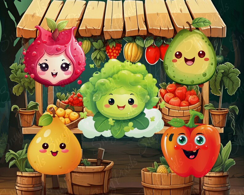 Cute Fruits & Vegetables Clipart Pack Whimsical PNG Designs, Magical ...