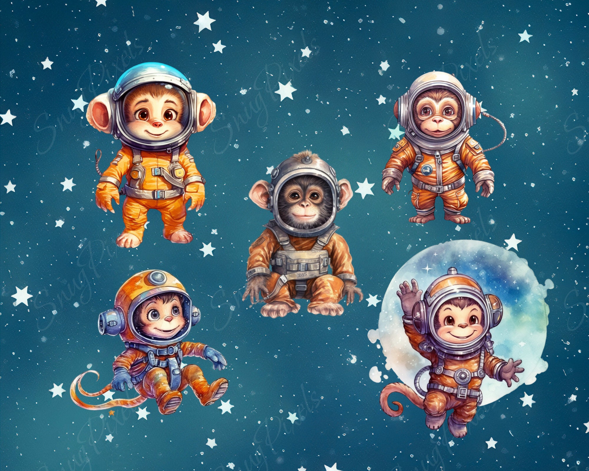 Cosmonaut Monkeys Digital Clipart Pack | PNG | Fairy Tale Characters ...