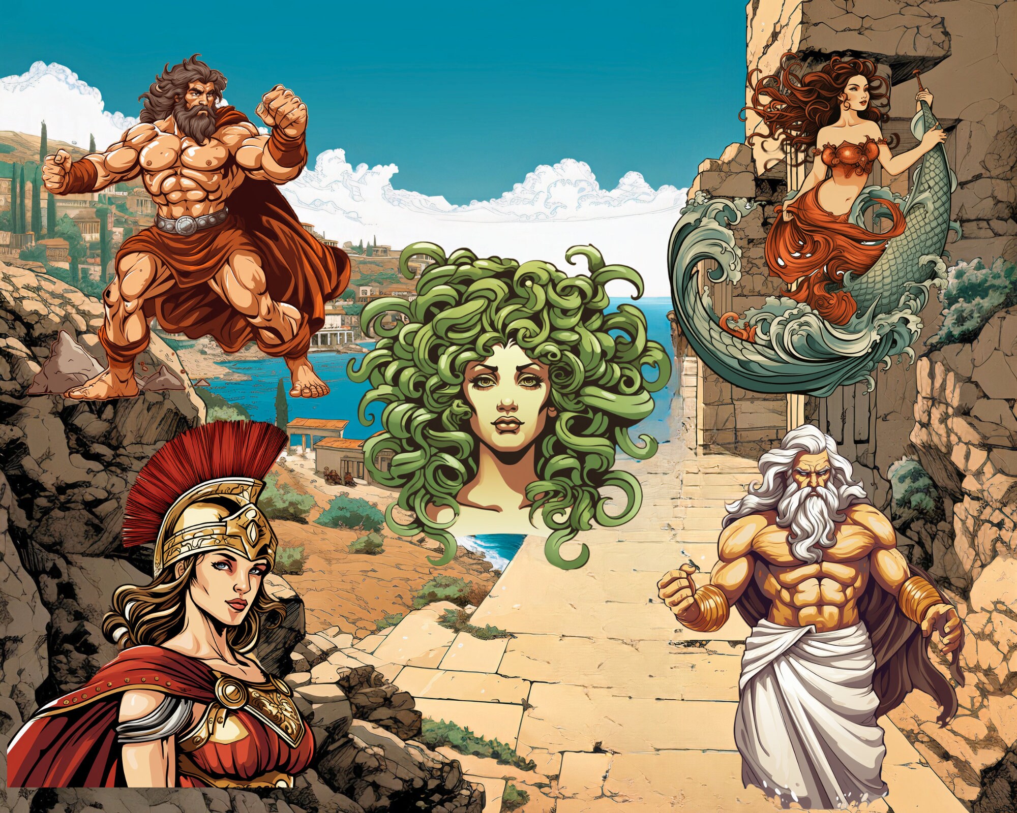 Ancient Greece Clipart Pack PNG, Panorama Backgrounds for Commercial ...