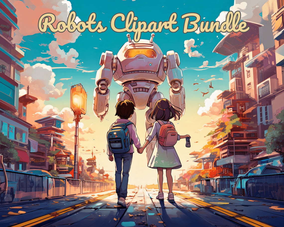 Fantasy Robot Clipart Pack Futuristic & Sci-fi Town, Space Robots Art ...