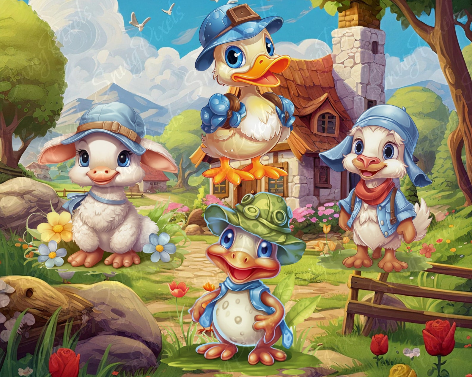 Cute Farm Animals Digital Clipart Pack Vibrant Farm Scene Backgrounds ...