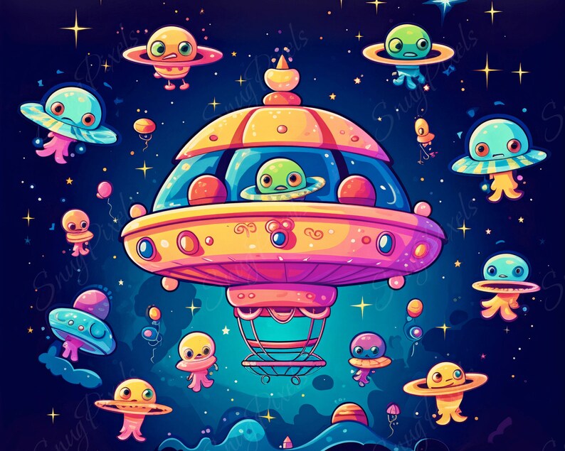 Fairy Tale Aliens Digital Clipart Pack PNG Cute Characters & Galactic ...