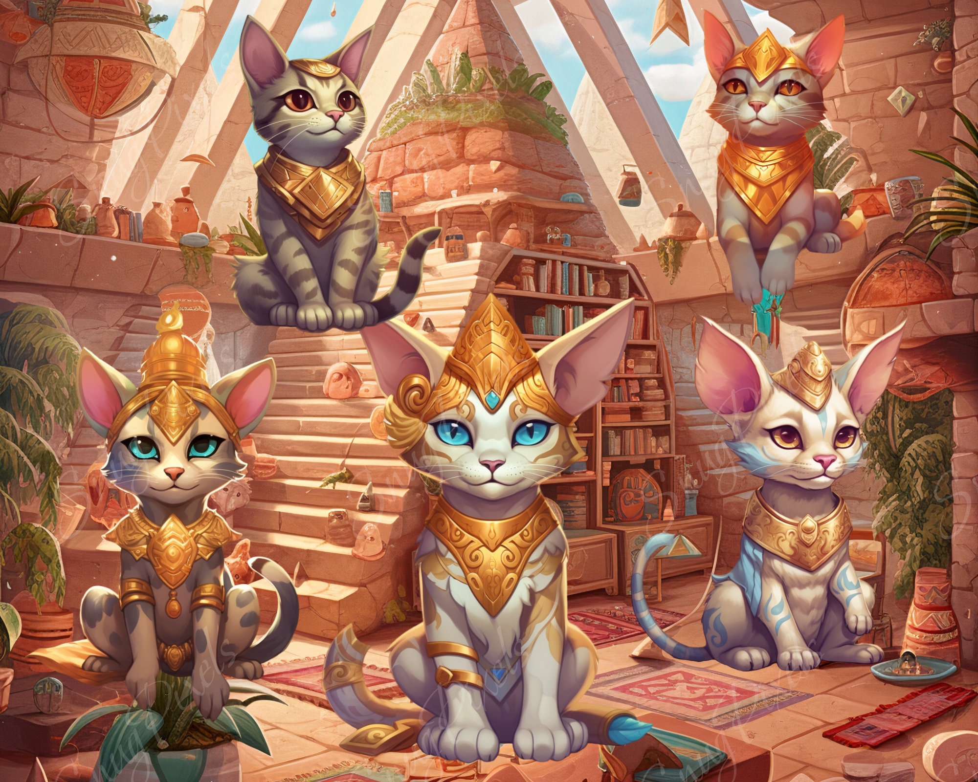 Egyptian Cats Digital Clipart Pack PNG Pyramids Ancient Egypt ...