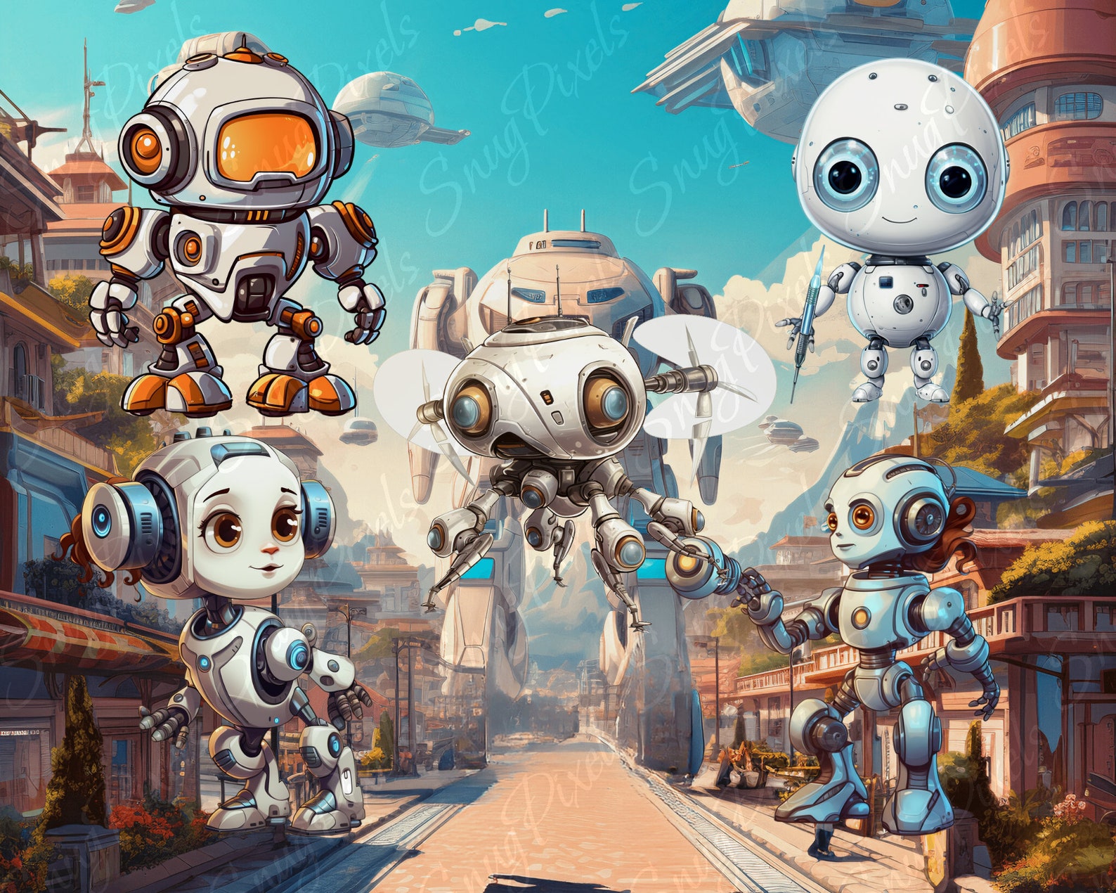 Fantasy Robot Clipart Pack Futuristic & Sci-fi Town, Space Robots Art ...