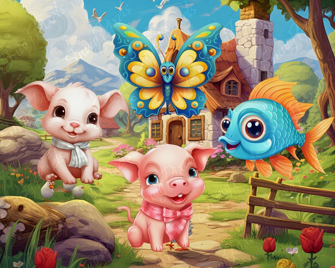 Cute Farm Animals Digital Clipart Pack Vibrant Farm Scene Backgrounds ...