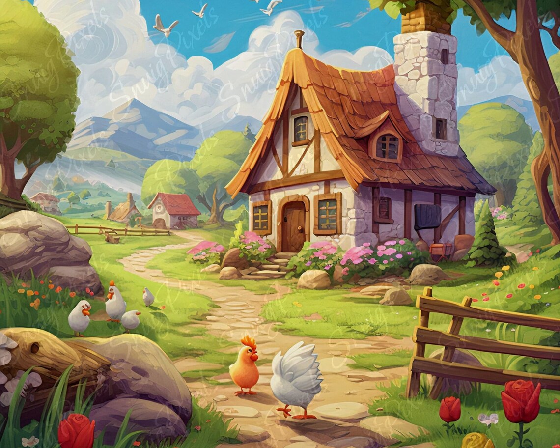 Cute Farm Animals Digital Clipart Pack Vibrant Farm Scene Backgrounds ...