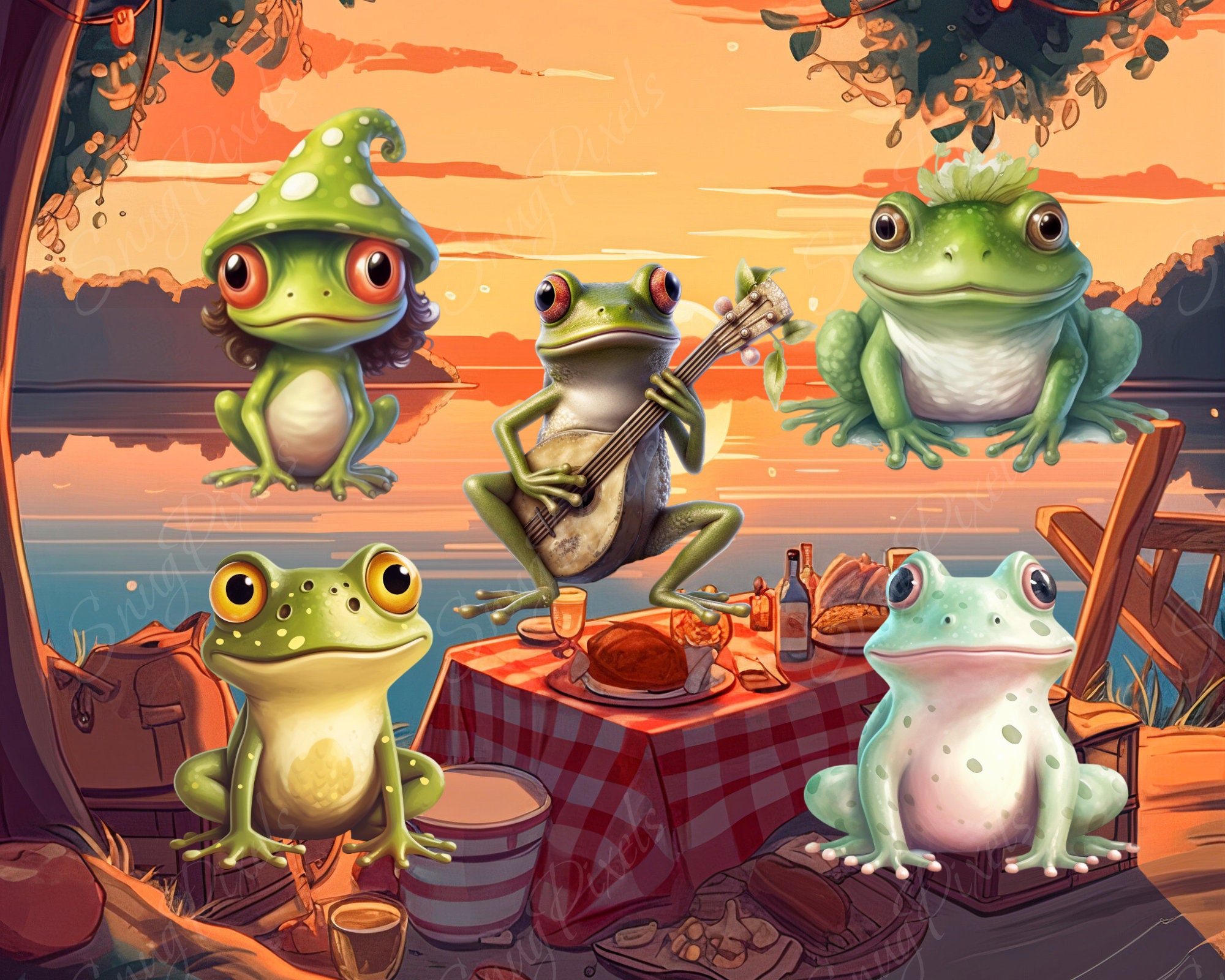 Enchanted Frog Digital Clipart Pack PNG Whimsical Characters & Scenic ...