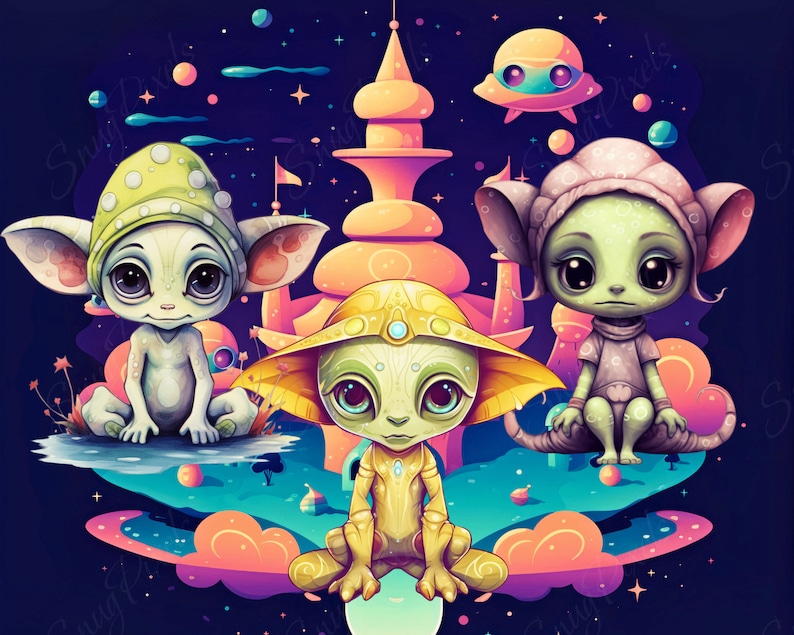 Fairy Tale Aliens Digital Clipart Pack PNG Cute Characters & Galactic ...