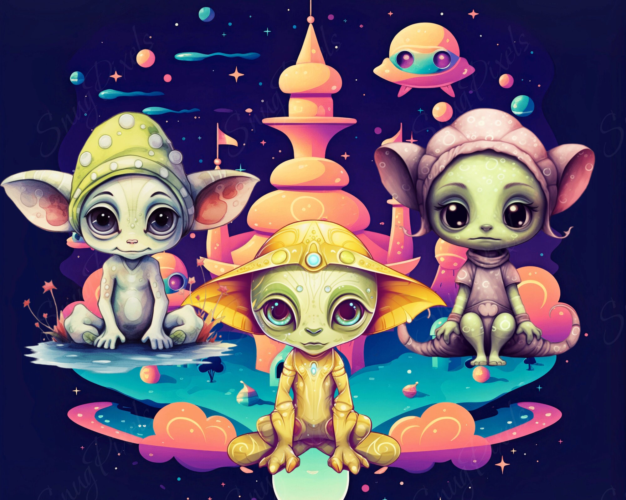 Fairy Tale Aliens Digital Clipart Pack PNG Cute Characters & Galactic ...