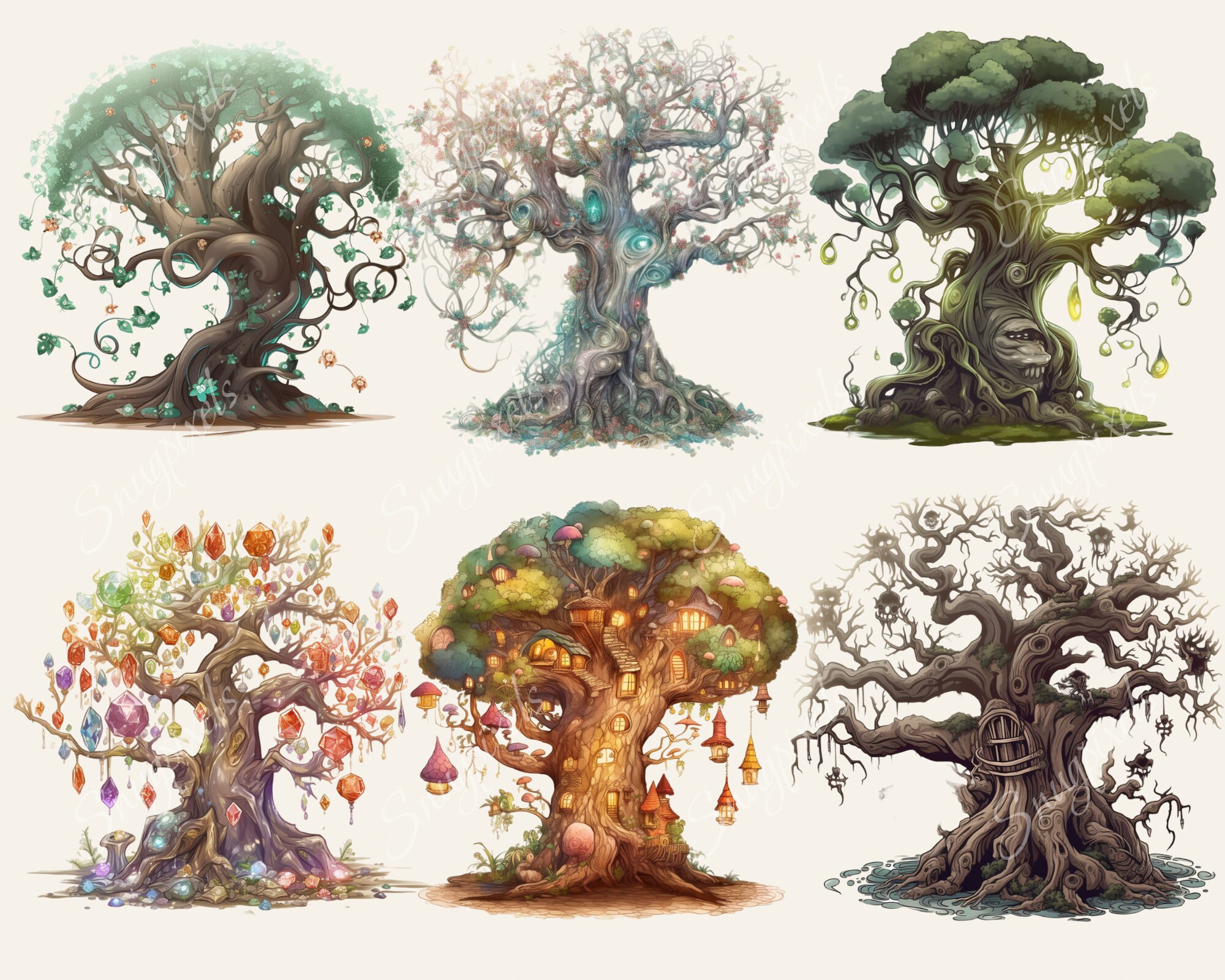 Enchanted Forest Clipart Pack Magical Trees, Mushrooms & Fairy Plants ...