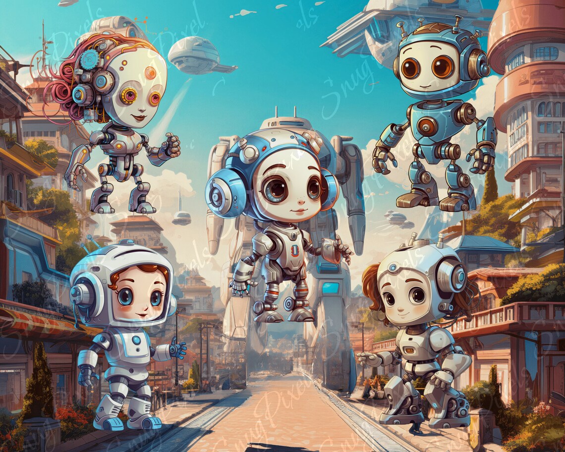 Fantasy Robot Clipart Pack Futuristic & Sci-fi Town, Space Robots Art ...