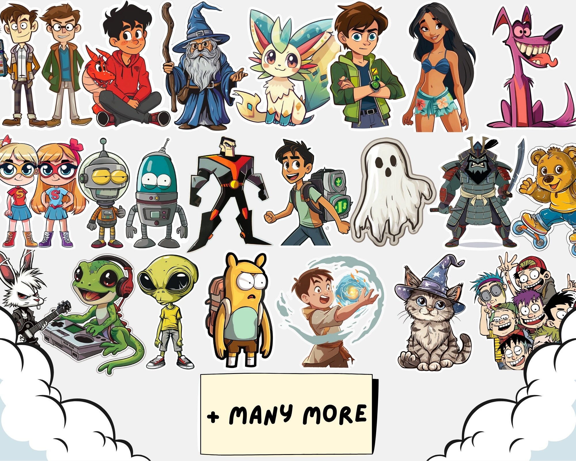 Retro Cartoon Stickers | 2000s Nostalgia | Planner Decals | Digital ...