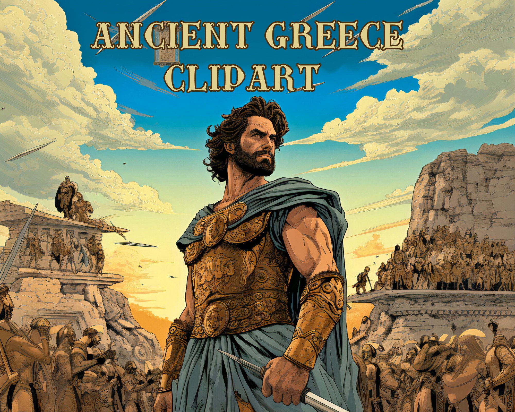 Ancient Greece Clipart Pack PNG, Panorama Backgrounds for Commercial ...
