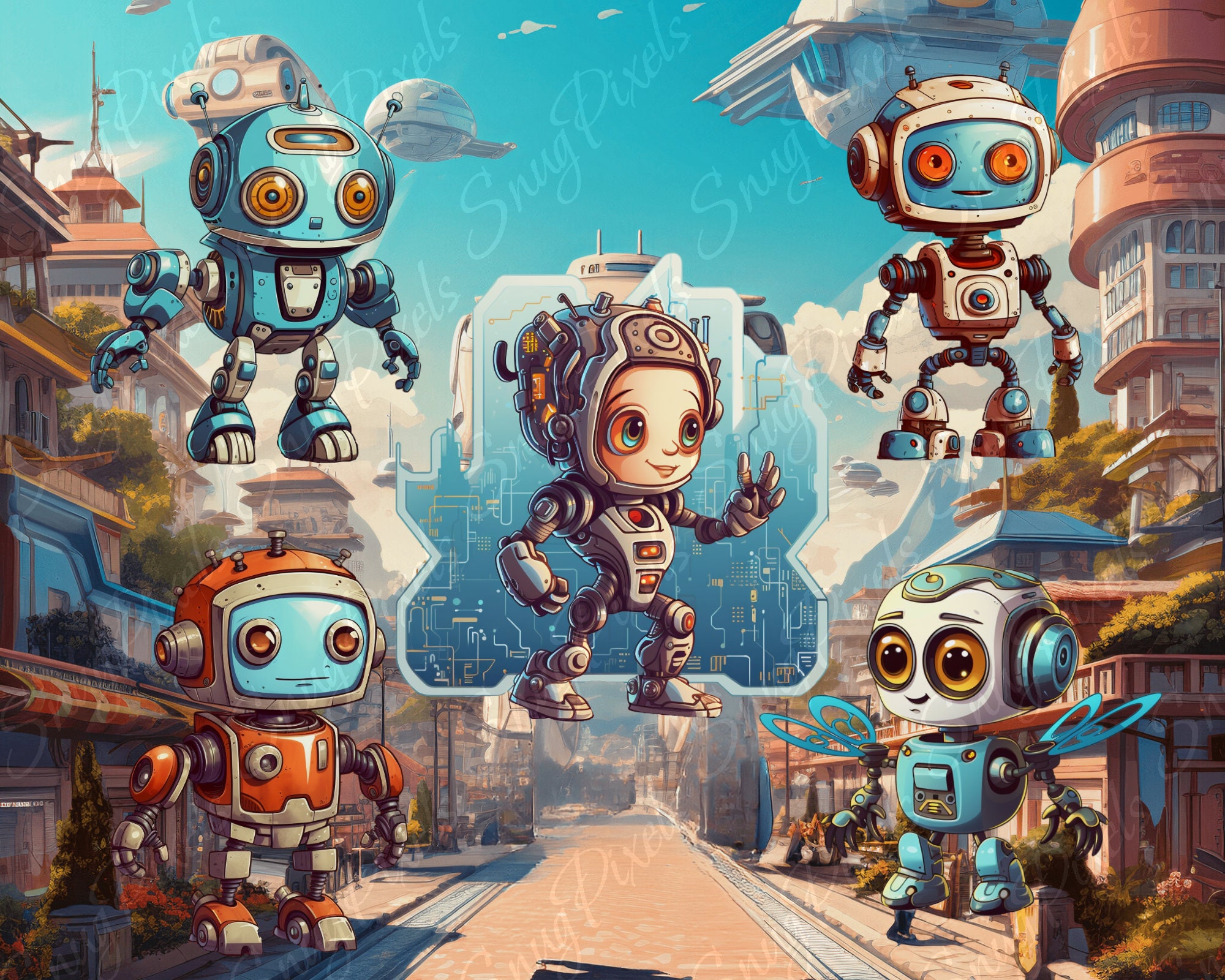 Fantasy Robot Clipart Pack Futuristic & Sci-fi Town, Space Robots Art ...