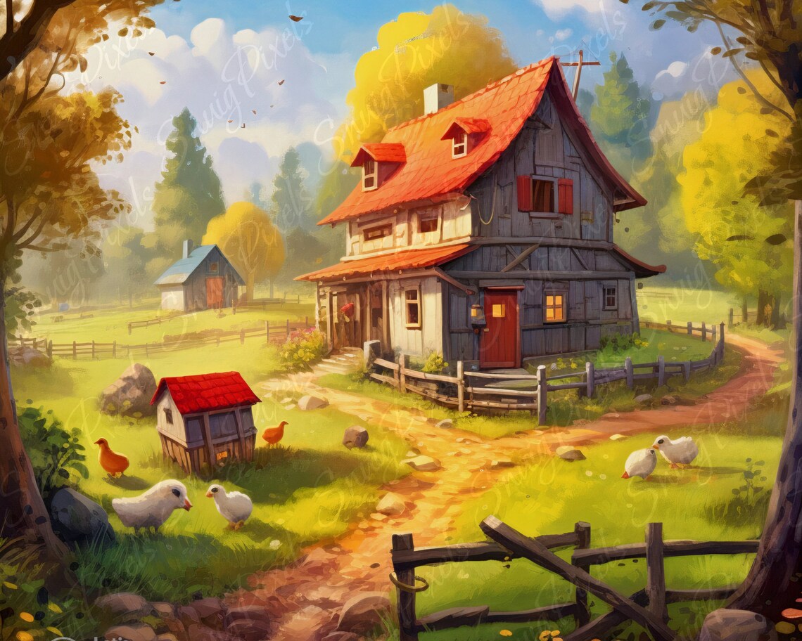 Cute Farm Animals Digital Clipart Pack Vibrant Farm Scene Backgrounds ...