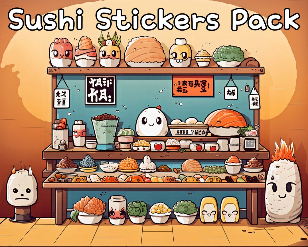 Sushi Digital Sticker Pack | Cute Sushi Bar Stickers for Laptop, Water ...