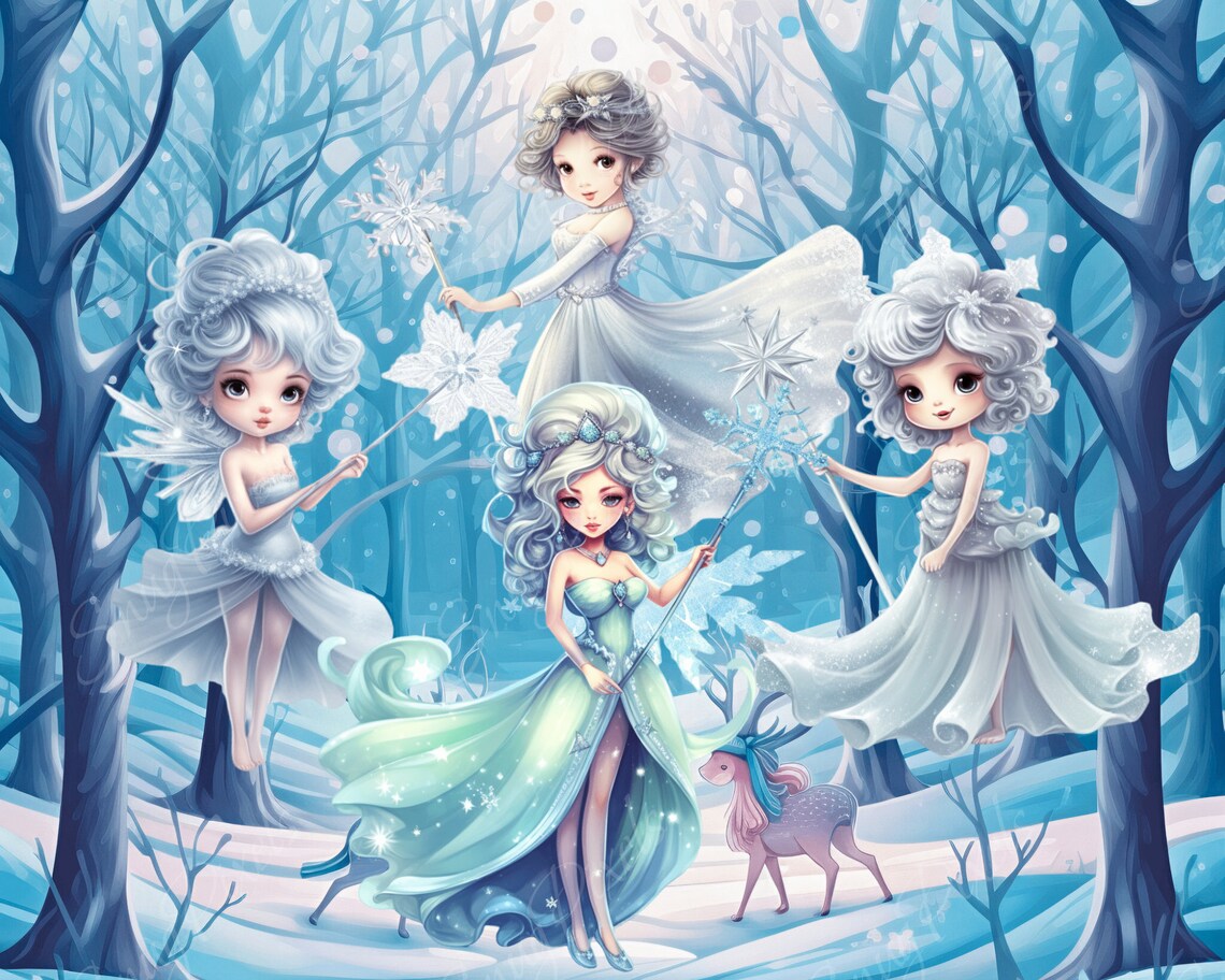 Winter Fairies Digital Clipart Pack PNG Cute Characters & Icy Kingdom ...