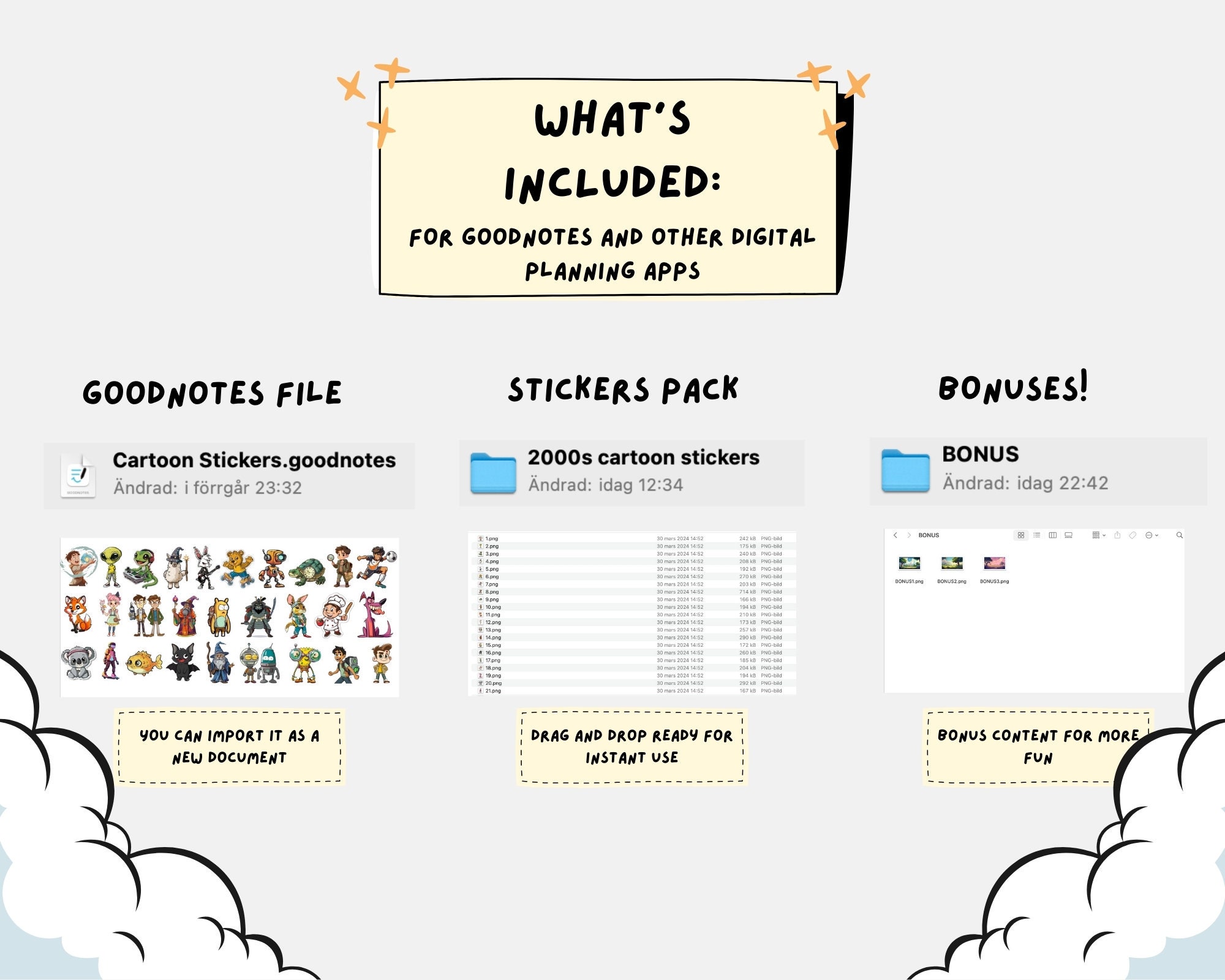 Retro Cartoon Stickers | 2000s Nostalgia | Planner Decals | Digital ...