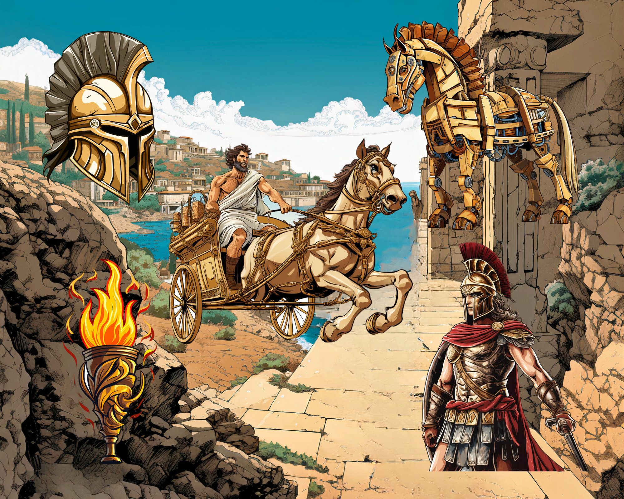 Ancient Greece Clipart Pack PNG, Panorama Backgrounds for Commercial ...