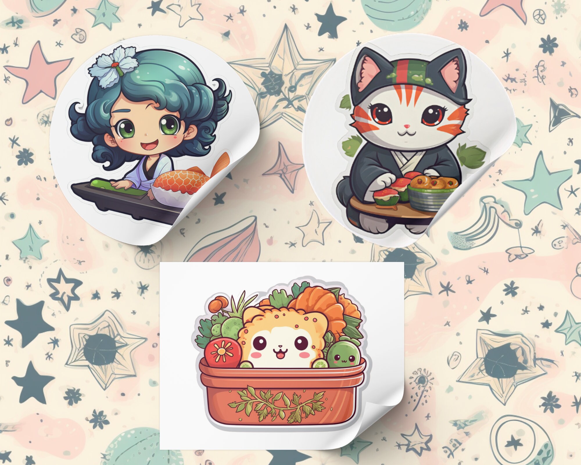 Sushi Digital Sticker Pack Cute Sushi Bar Stickers for - Etsy