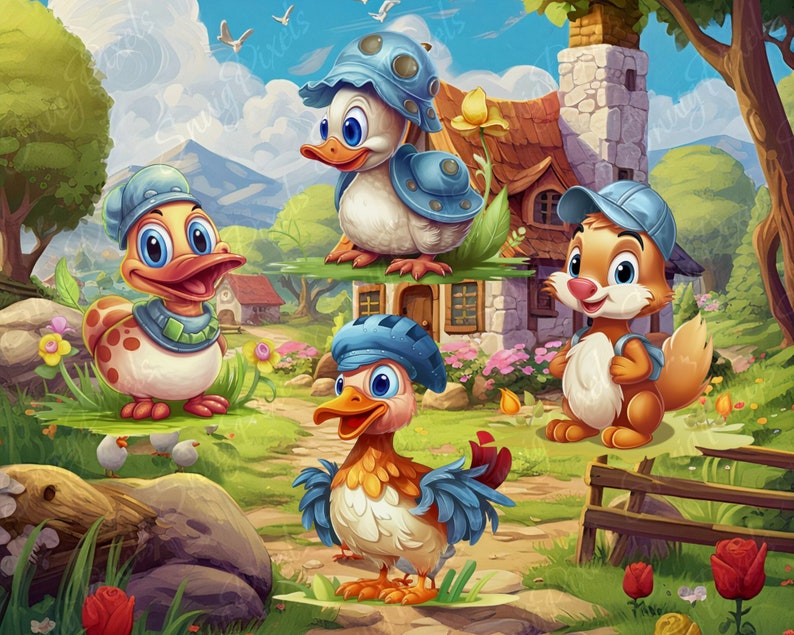 Cute Farm Animals Digital Clipart Pack Vibrant Farm Scene Backgrounds ...