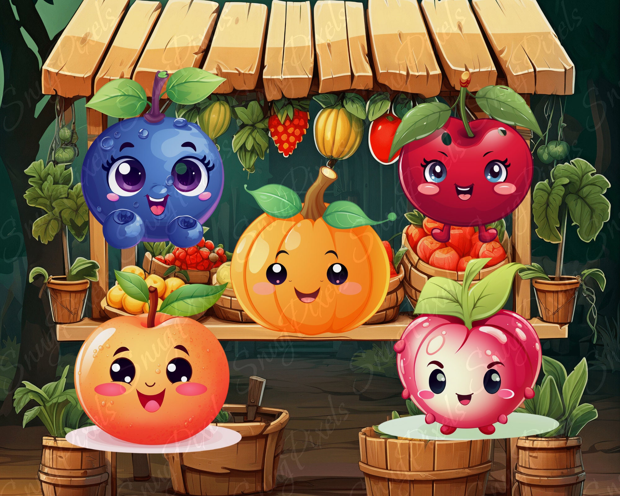 Cute Fruits & Vegetables Clipart Pack | Whimsical PNG Designs, Magical ...