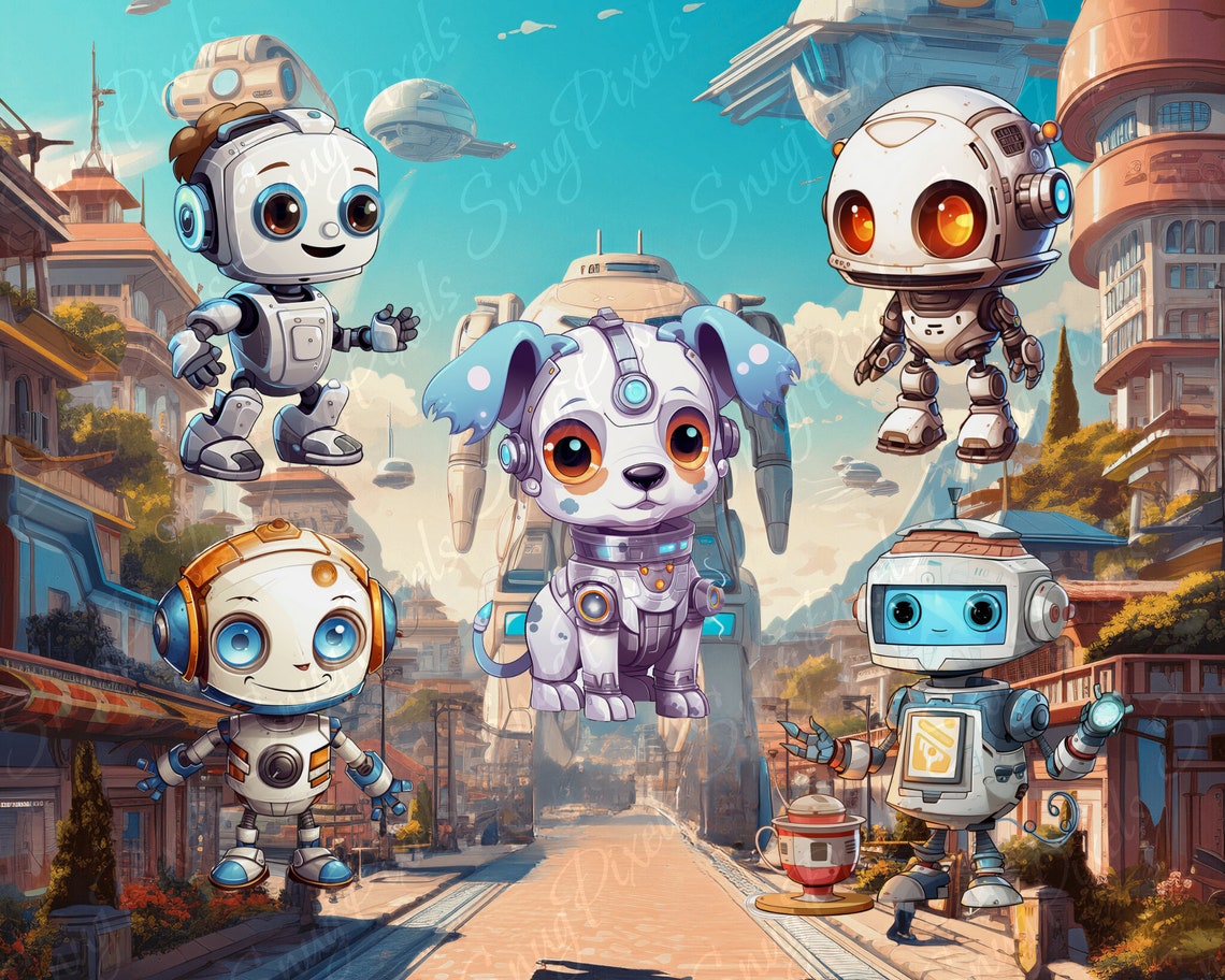 Fantasy Robot Clipart Pack Futuristic & Sci-fi Town, Space Robots Art ...