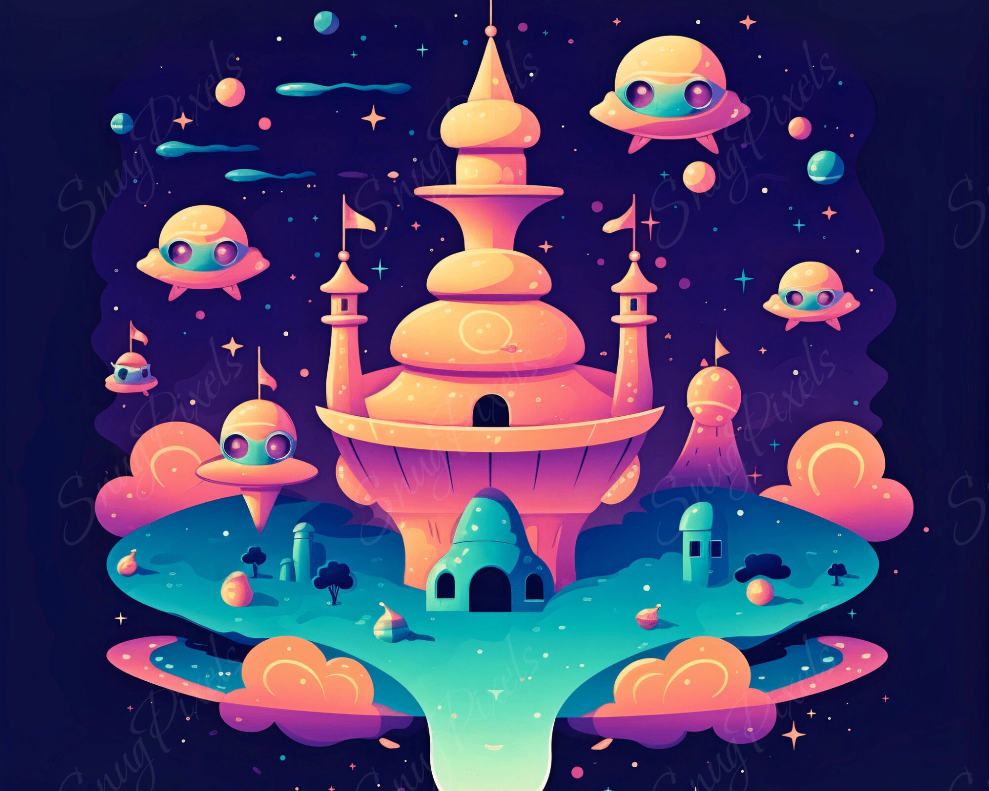 Fairy Tale Aliens Digital Clipart Pack PNG Cute Characters & Galactic ...