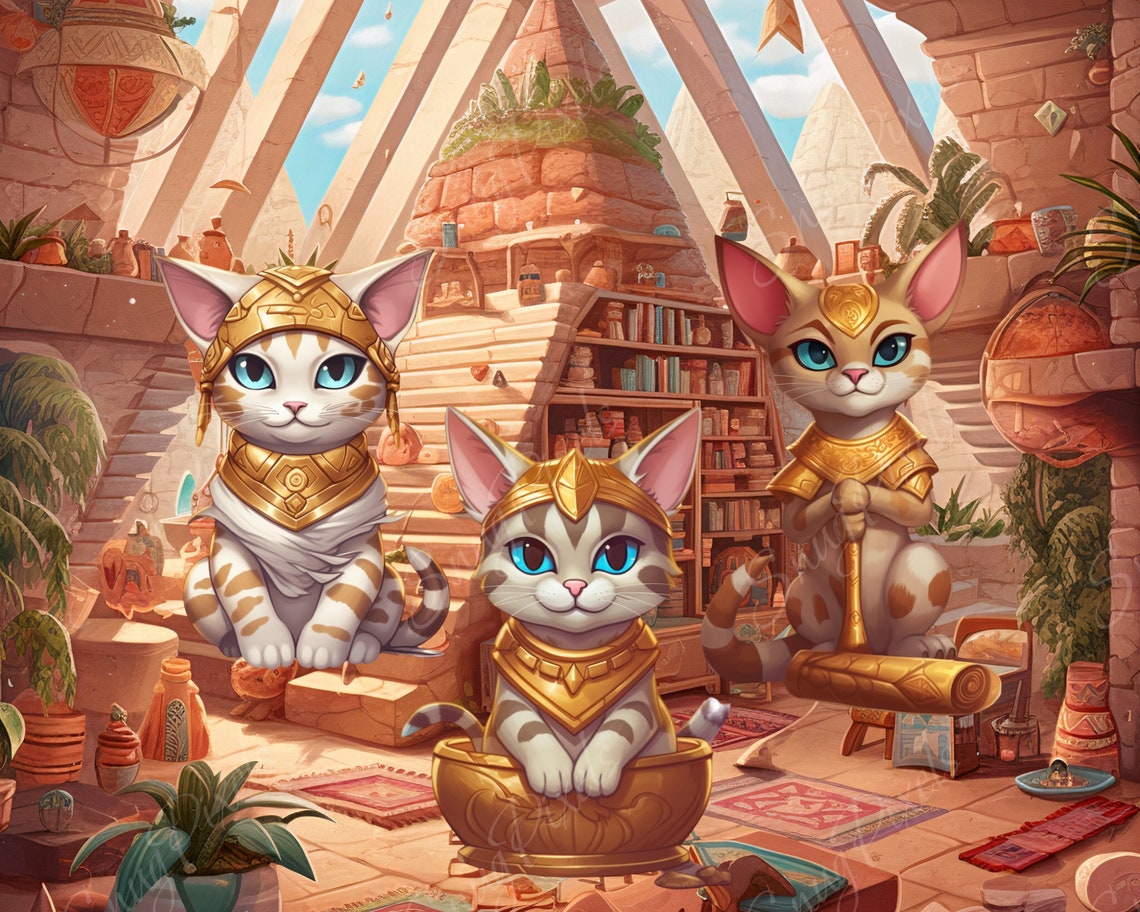 Egyptian Cats Digital Clipart Pack PNG Pyramids & Ancient - Etsy