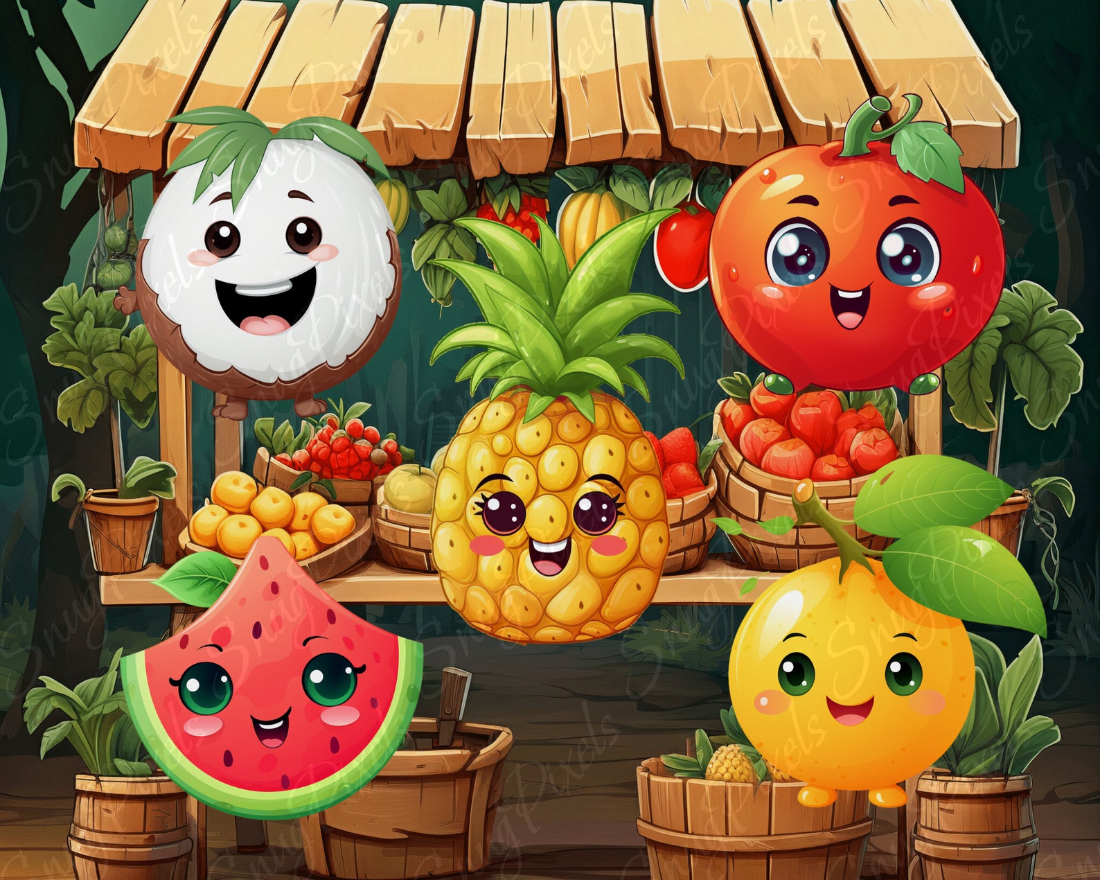 Cute Fruits & Vegetables Clipart Pack | Whimsical PNG Designs, Magical ...