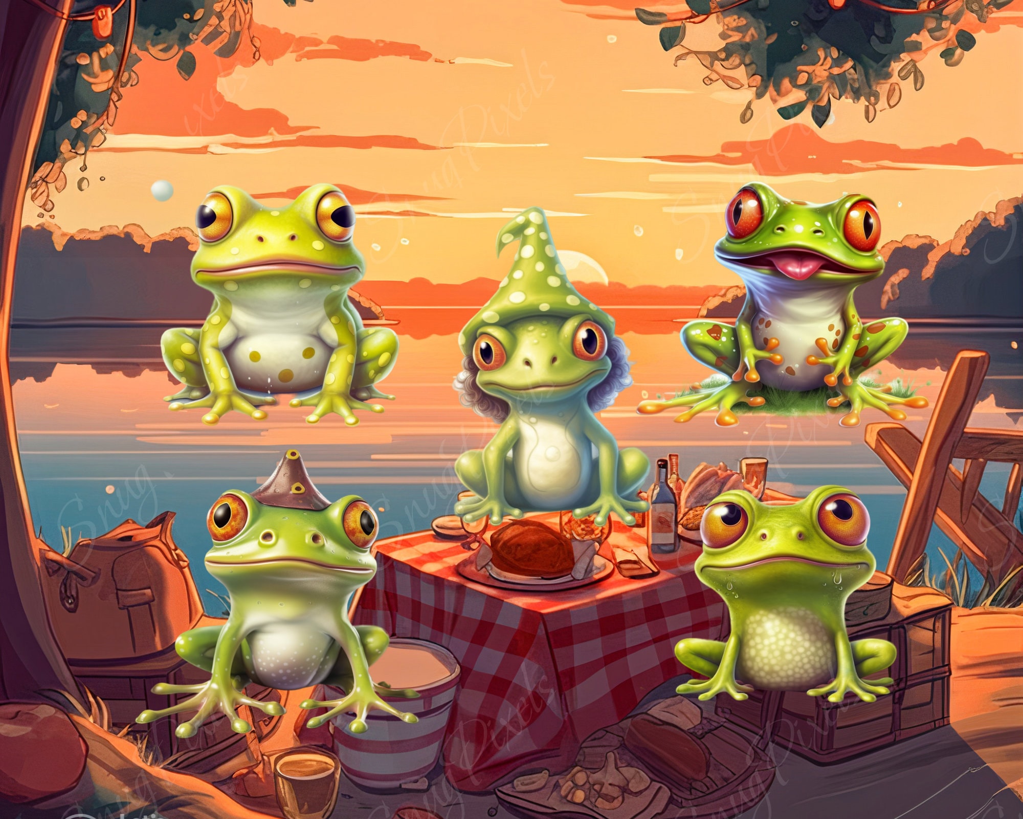 Enchanted Frog Digital Clipart Pack PNG Whimsical Characters & Scenic ...